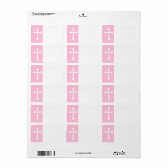 Cross on pink. Baptism, communion or confirmation Label | Zazzle