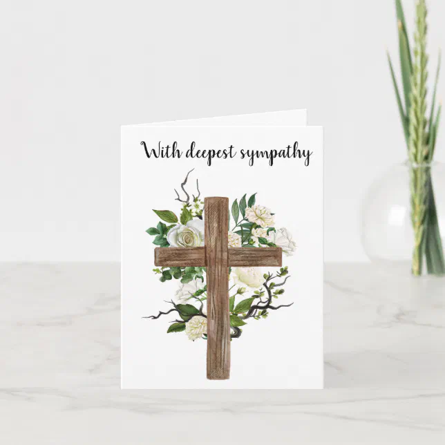 Cross & roses sympathy card. Editable. Card | Zazzle