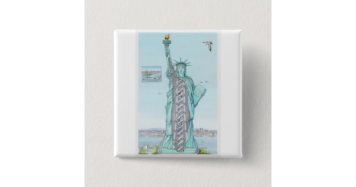 Cross section illustration of Statue of Liberty Pinback Button | Zazzle