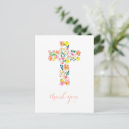 Cross thank you card, religious thank you note postcard | Zazzle