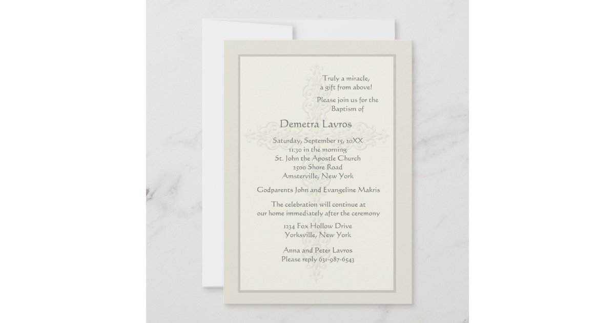 Cross Watermark Ecru Religious Invitation | Zazzle