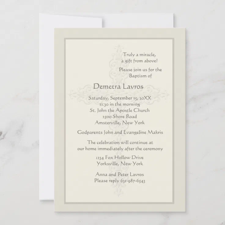Cross Watermark Ecru Religious Invitation | Zazzle