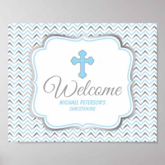 Cross Welcome Sign-Blue & Silver Poster | Zazzle.com