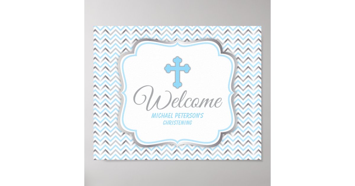 Cross Welcome Sign-Blue & Silver Poster | Zazzle