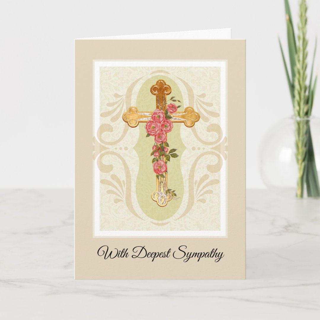 Cross with Roses Christian Condolence Sympathy Card | Zazzle