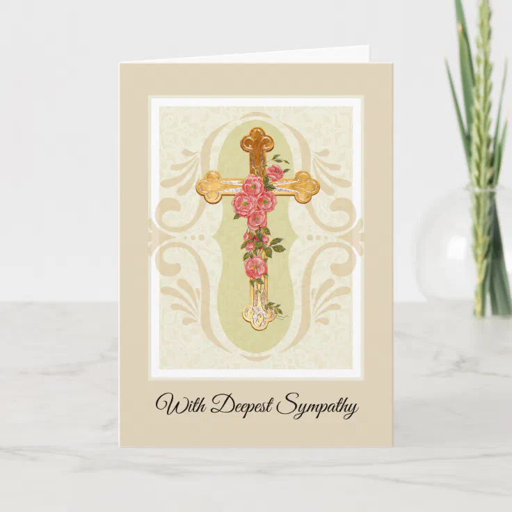 Cross with Roses Christian Condolence Sympathy Card | Zazzle