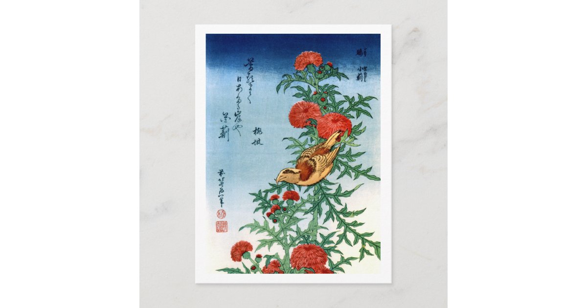 Crossbill & Thistle Hokusai Japanese Fine Art Postcard | Zazzle