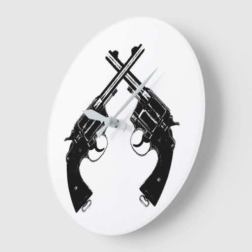 Crossed Antique Revolvers // Vintage Guns in Black Large Clock | Zazzle