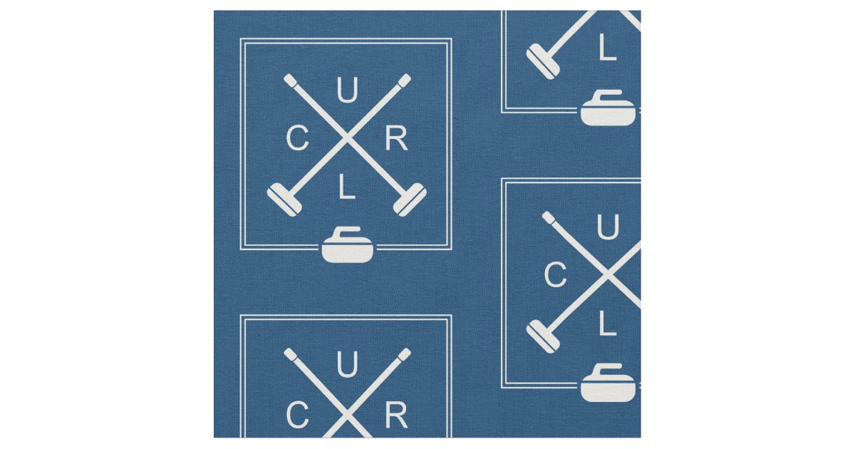 Crossed Brooms Curling Fabric - Blue and White | Zazzle