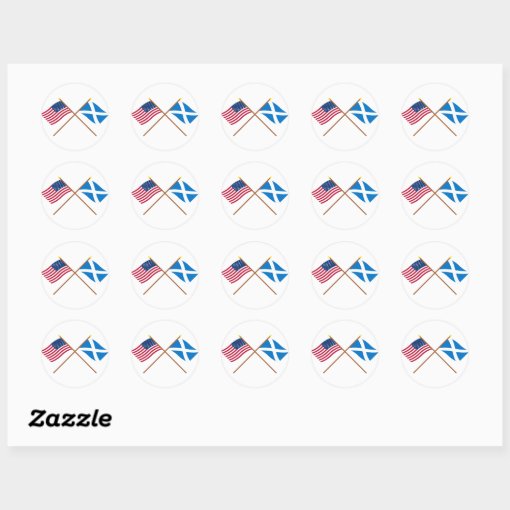Crossed Flags of the USA and Scotland (Cross) Classic Round Sticker ...