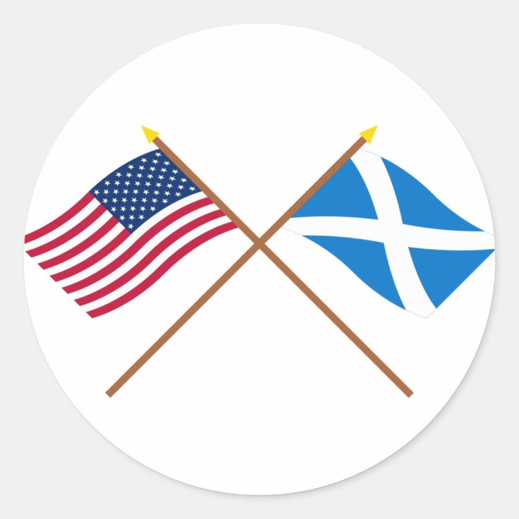 Crossed Flags of the USA and Scotland (Cross) Classic Round Sticker ...