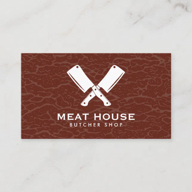 Crossed Knives Butcher Meat Texture Business Card | Zazzle