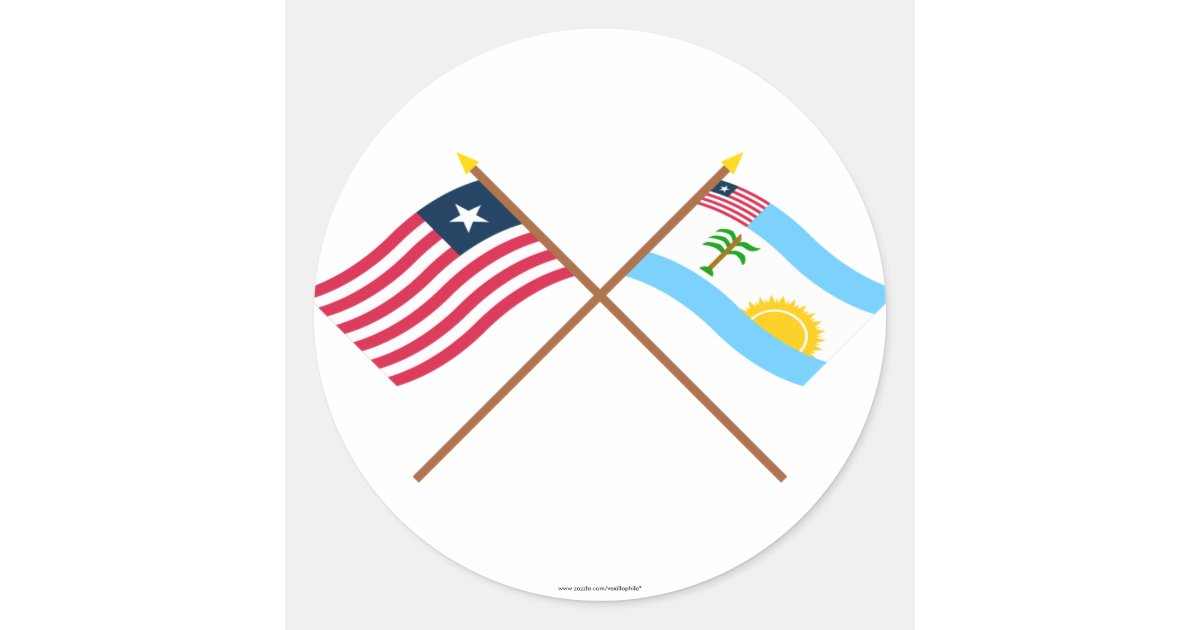 Crossed Liberia and River Cess County Flags Classic Round Sticker | Zazzle