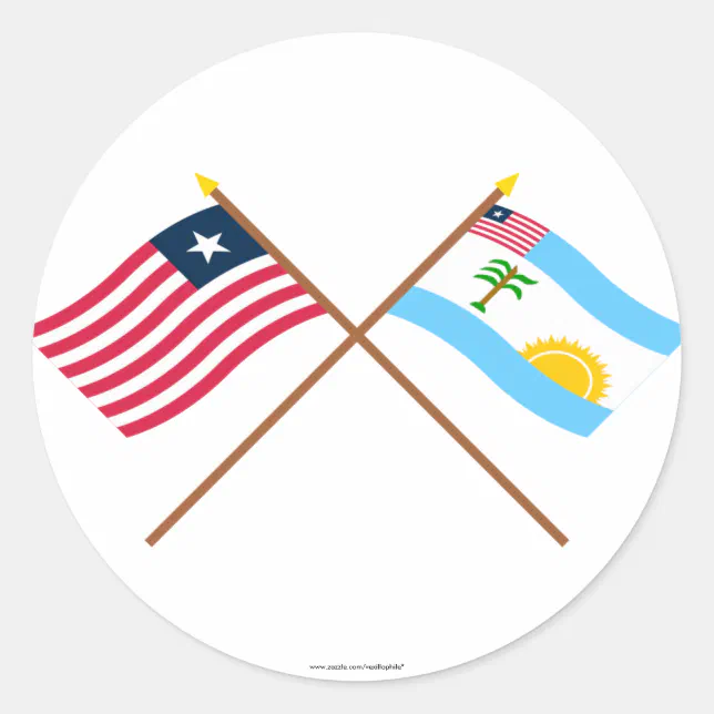 Crossed Liberia and River Cess County Flags Classic Round Sticker | Zazzle