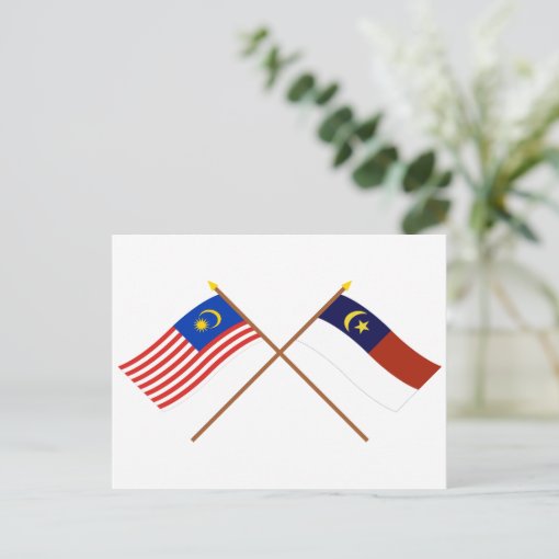 Crossed Malaysia and Malacca (Melaka) flags Postcard | Zazzle
