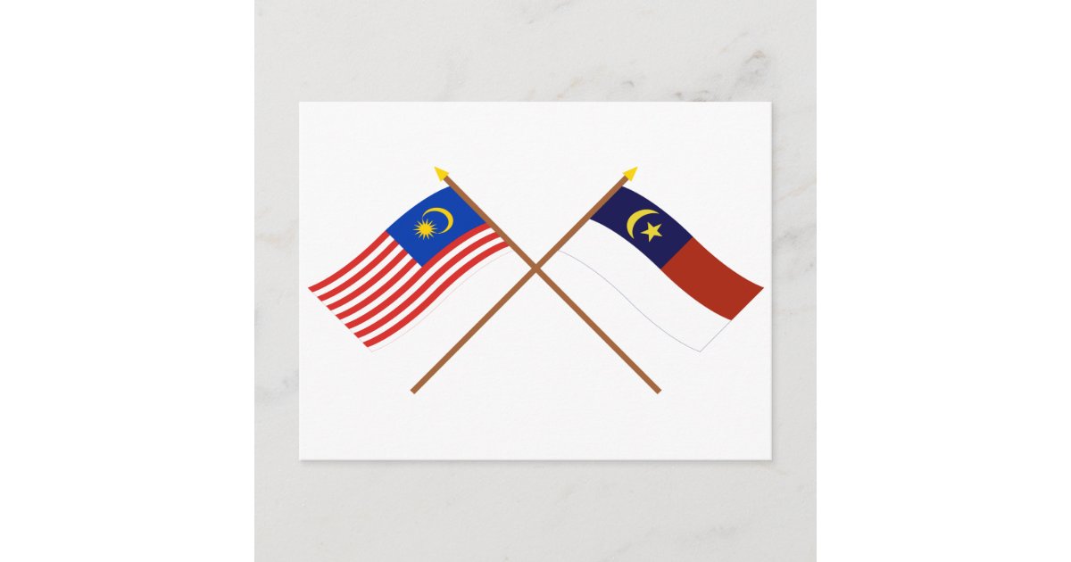 Crossed Malaysia and Malacca (Melaka) flags Postcard | Zazzle