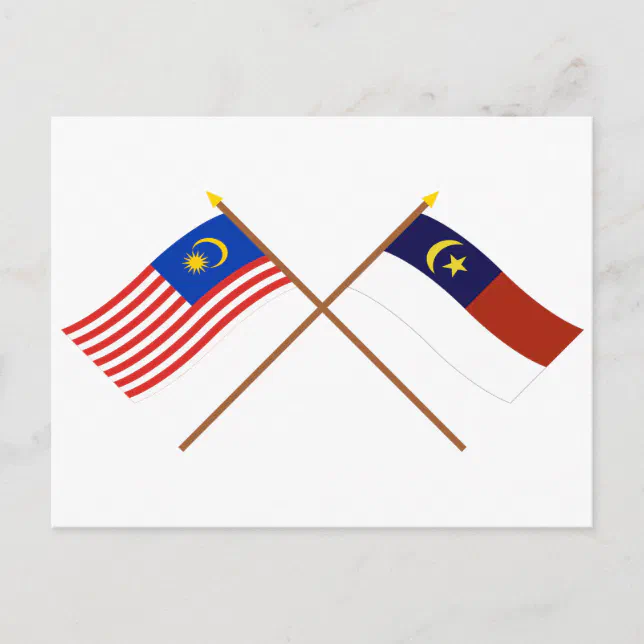 Crossed Malaysia and Malacca (Melaka) flags Postcard | Zazzle