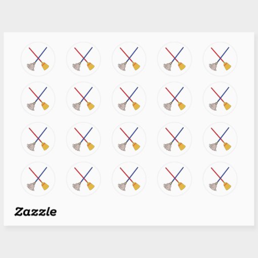 Crossed Mop & Broom Classic Round Sticker | Zazzle