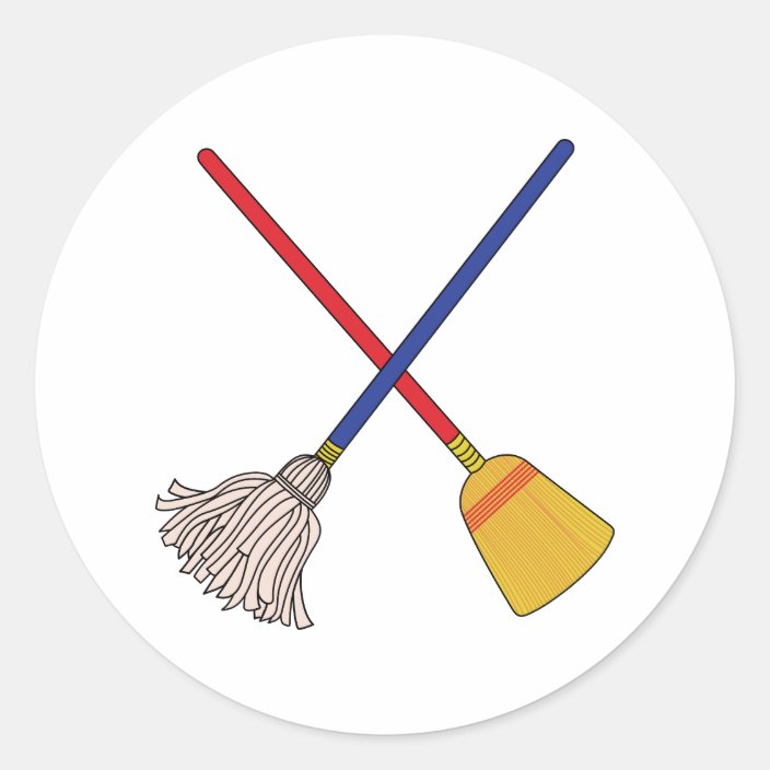 Crossed Mop & Broom Classic Round Sticker | Zazzle.com