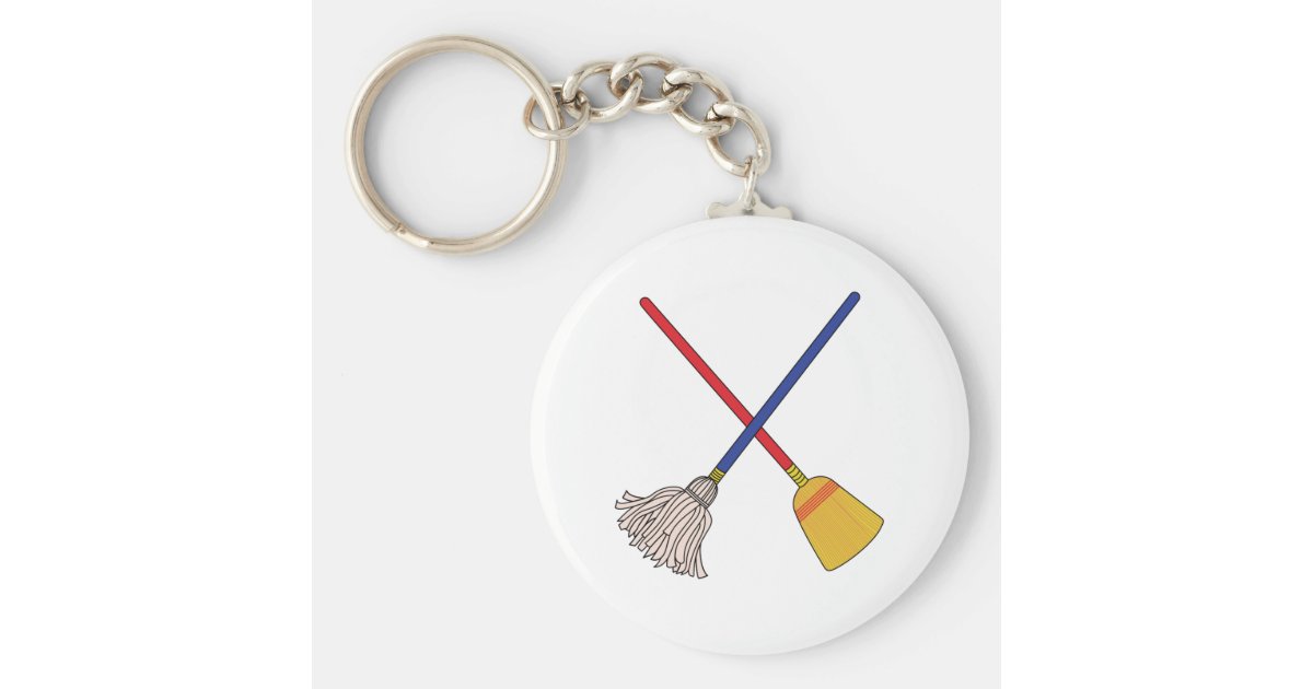 Crossed Mop & Broom Keychain | Zazzle.com
