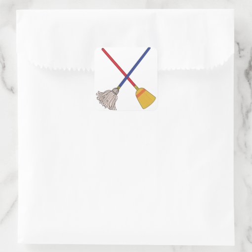 Crossed Mop & Broom Square Sticker | Zazzle