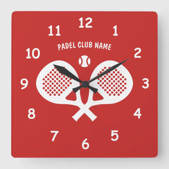 Crossed padel tennis rackets wall clock for club | Zazzle