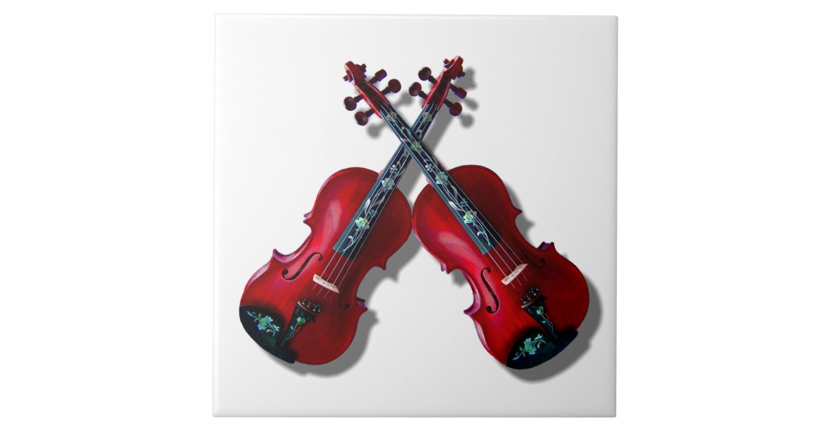 CROSSED RED VIOLINS CERAMIC TILE | Zazzle