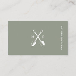 Crossed Spades Logo Garden Landscaping Mud Green | Business Card | Zazzle