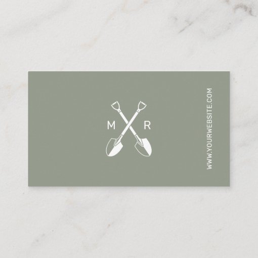 Crossed Spades Logo Garden Landscaping Mud Green | Business Card | Zazzle
