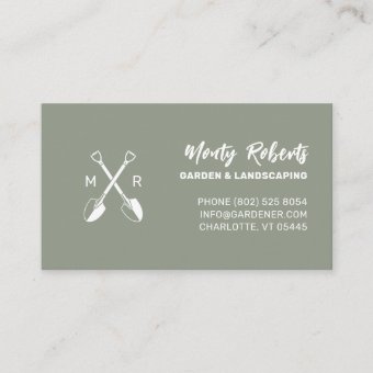 Crossed Spades Logo Garden Landscaping Mud Green | Business Card | Zazzle