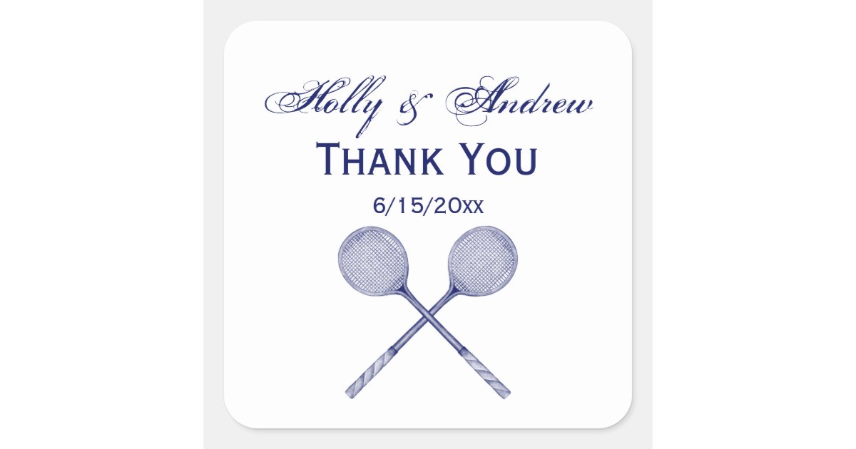 Crossed Squash Racquets Blue Square Sticker | Zazzle