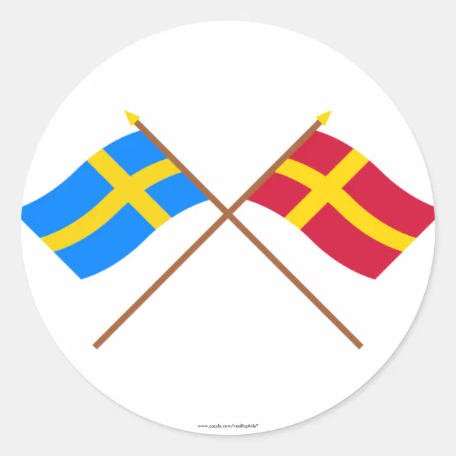 Crossed Sweden and Skåneland landskap flags Classic Round Sticker | Zazzle