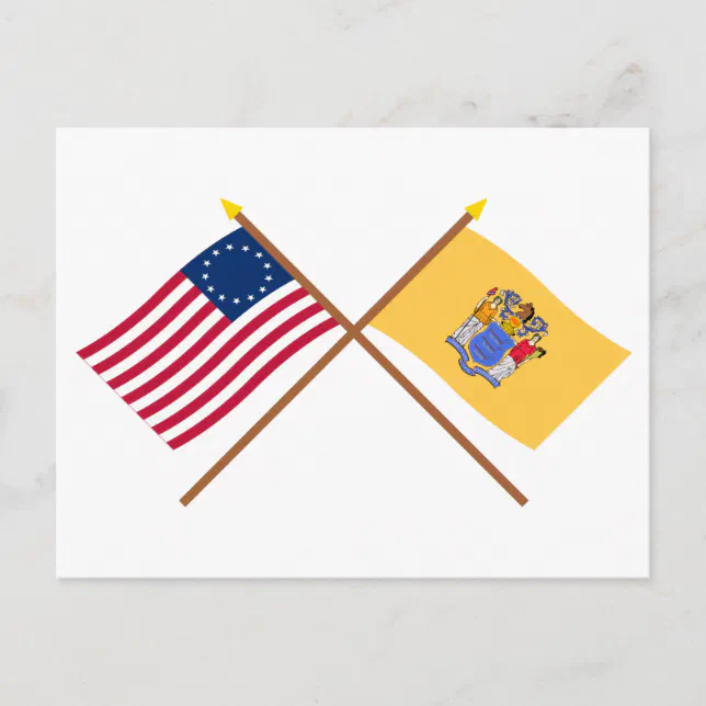 Crossed US 13-star and New Jersey State Flags Postcard | Zazzle