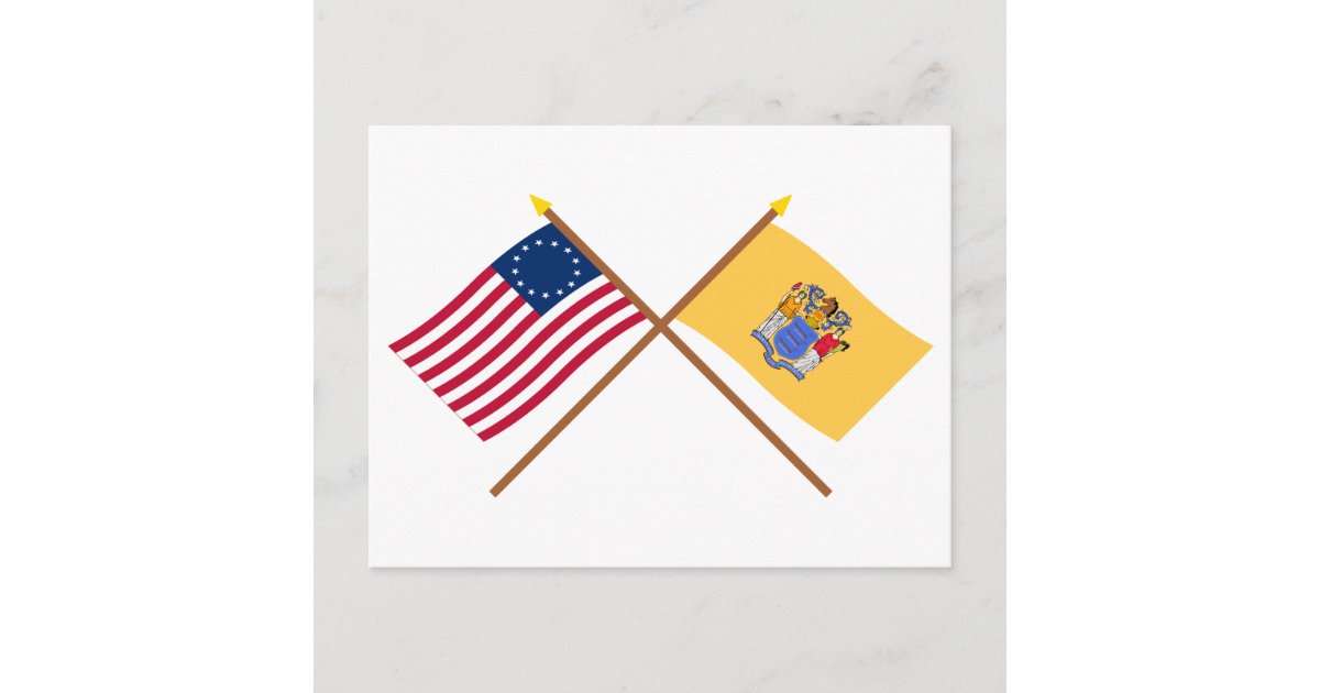 Crossed US 13-star and New Jersey State Flags Postcard | Zazzle