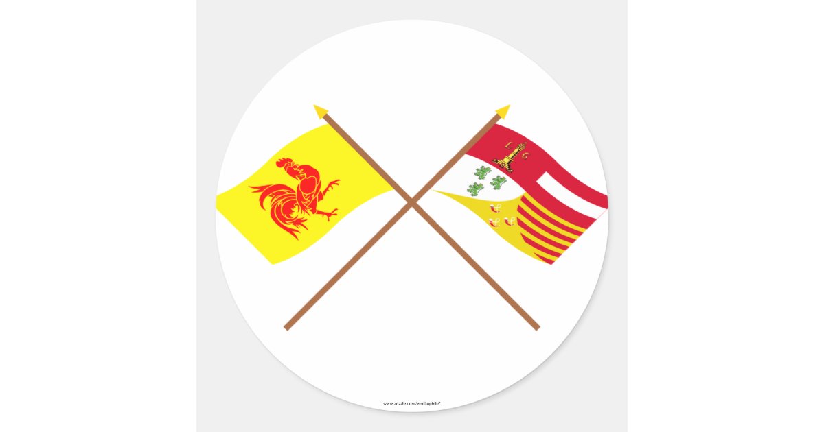 Crossed Walloon and Liège Flags Classic Round Sticker | Zazzle