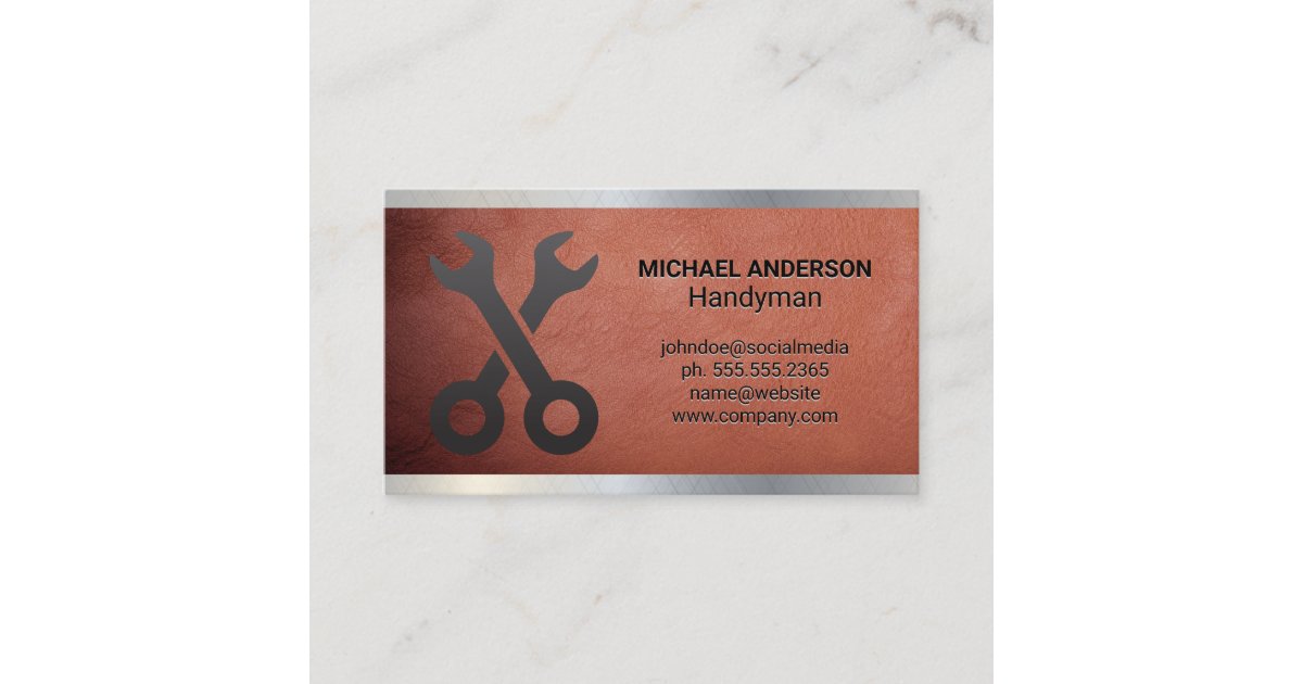 Crossed Wrenches | Metal Leather Business Card | Zazzle