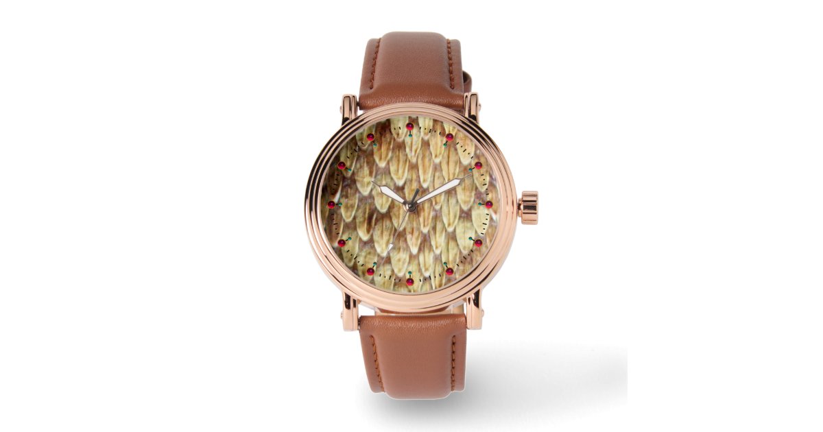 CROTALUS, PRINTED RATTLESNAKE SKIN Cream Brown Watch | Zazzle