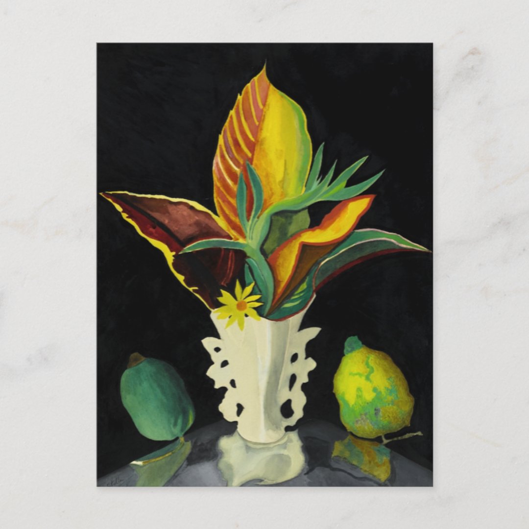 Croton Leaves in a Vase, fine art painting Postcard | Zazzle