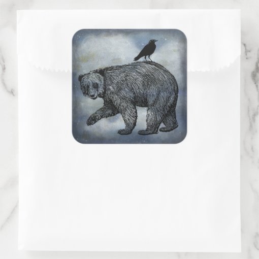 Crow And Bear Square Sticker | Zazzle