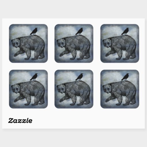 Crow And Bear Square Sticker | Zazzle