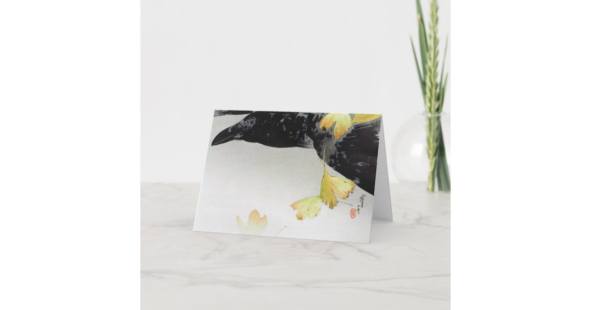 Crow and Ginkgo Leaves, Watanabe Seitei Card | Zazzle