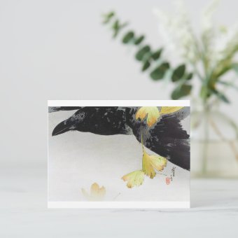 Crow and Ginkgo Leaves, Watanabe Seitei Postcard | Zazzle