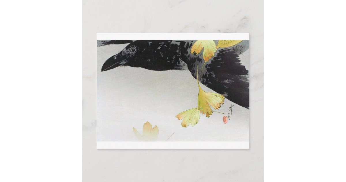 Crow and Ginkgo Leaves, Watanabe Seitei Postcard | Zazzle