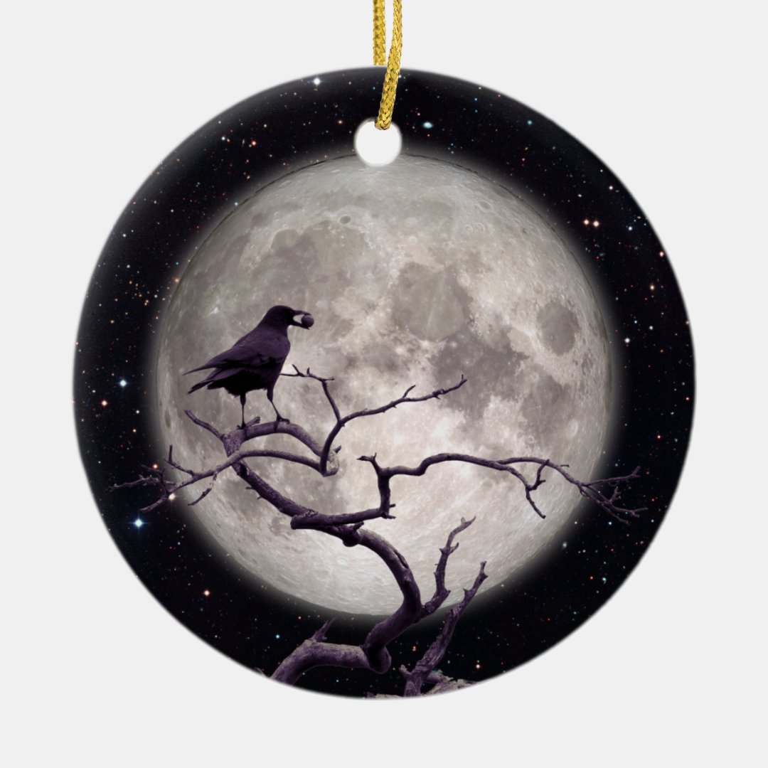 Crow and Moon, Crow Art, Raven, Gothic, Night Ceramic Ornament | Zazzle