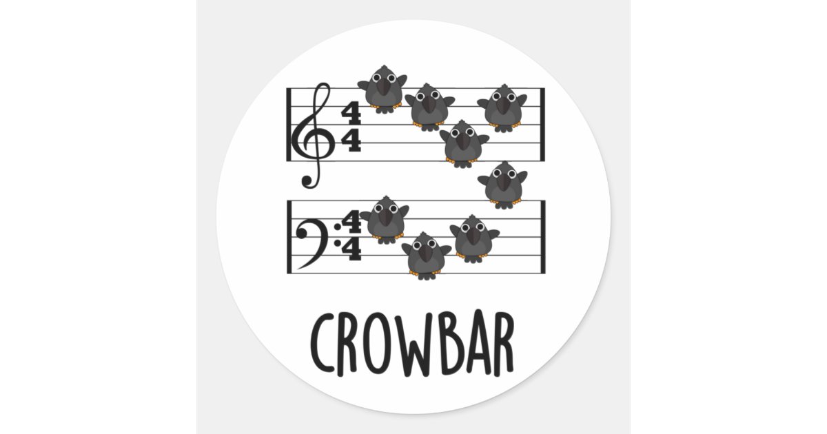 Crow Bar Funny Music Bird Pun Classic Round Sticker | Zazzle