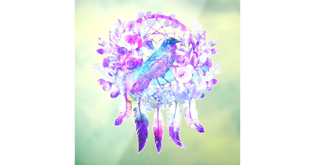 Crow Dreamcatcher Blue Purple Floral Window Cling | Zazzle