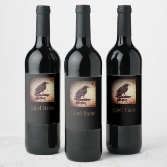 crow on bike seat wine label | Zazzle