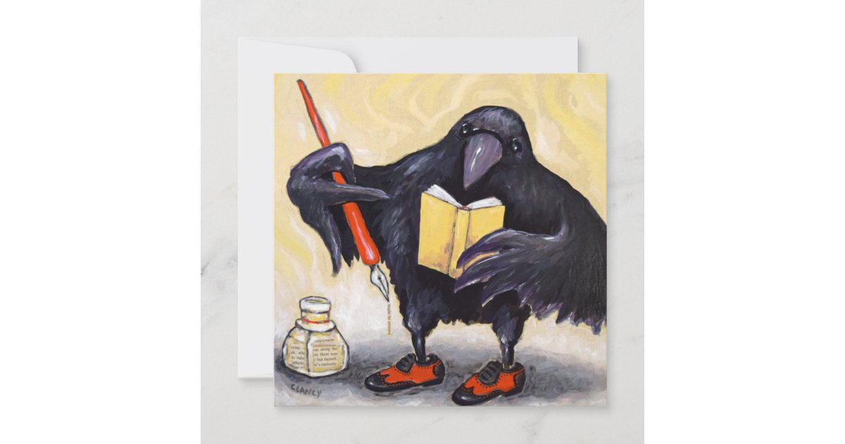 Crow with Pen note card | Zazzle