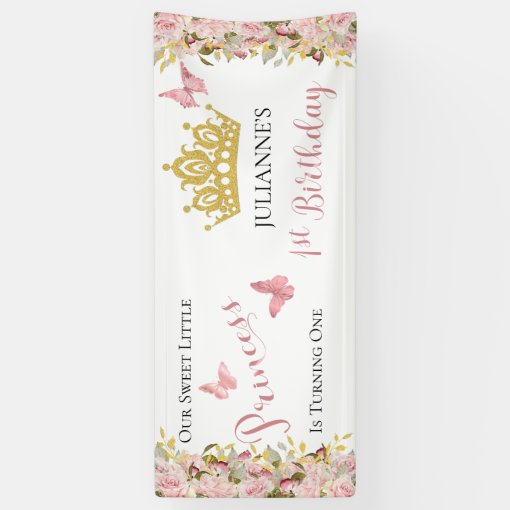 Crown | Butterflies Floral Princess 1st Birthday Banner | Zazzle