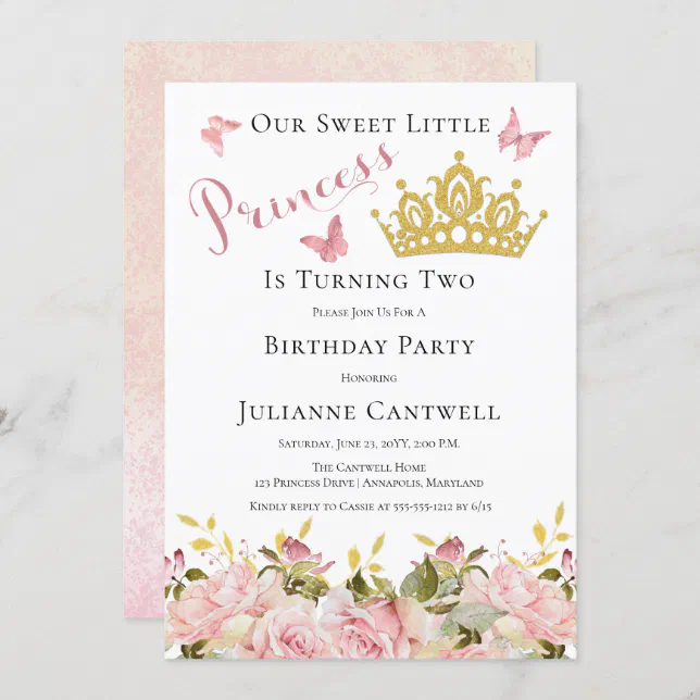 Crown | Butterflies Floral Princess 2nd Birthday I Invitation | Zazzle